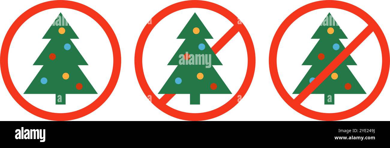 Christmas tree and prohibited circle sign. Christmas celebrating ...