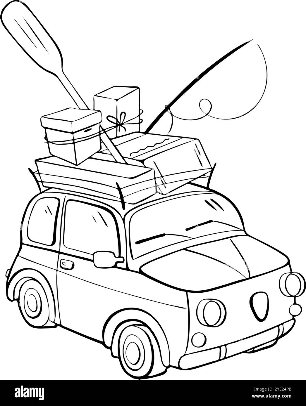 A cute cartoon car is packed and ready for an exciting adventure filled ...