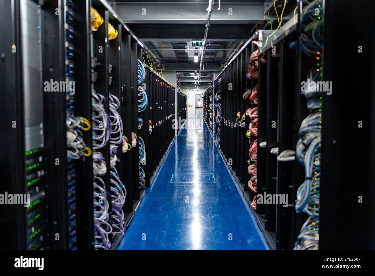 Illustration of rows and columns of data centers with hard drives and ...