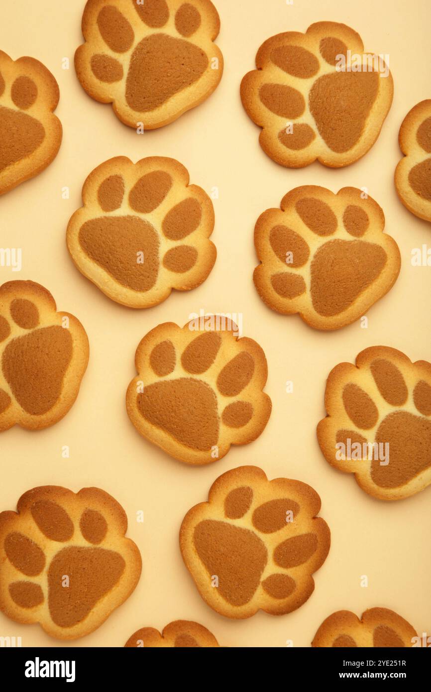 Self made cat paw cookies on beige background. Top view Stock Photo - Alamy