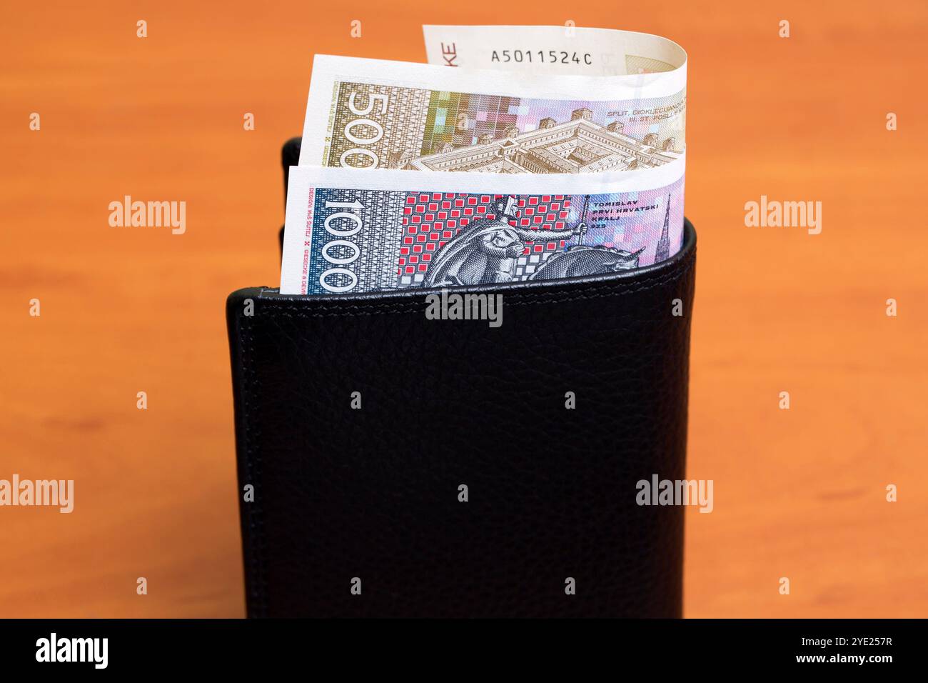 Croatian money - Kuna in the black wallet Stock Photo - Alamy