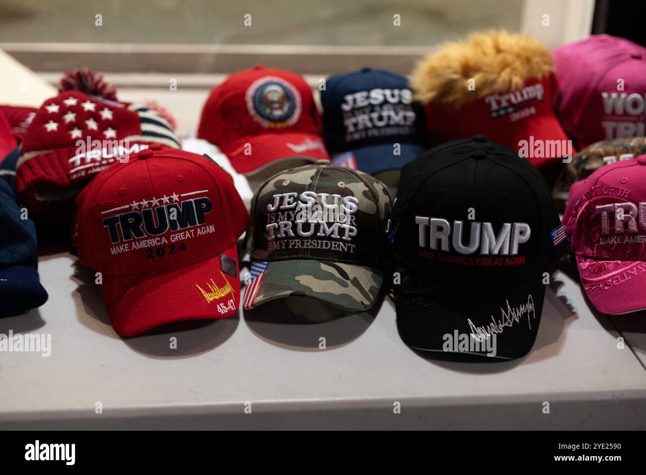 Trump hats being sold by street vendors outside of Donald Trump's rally ...