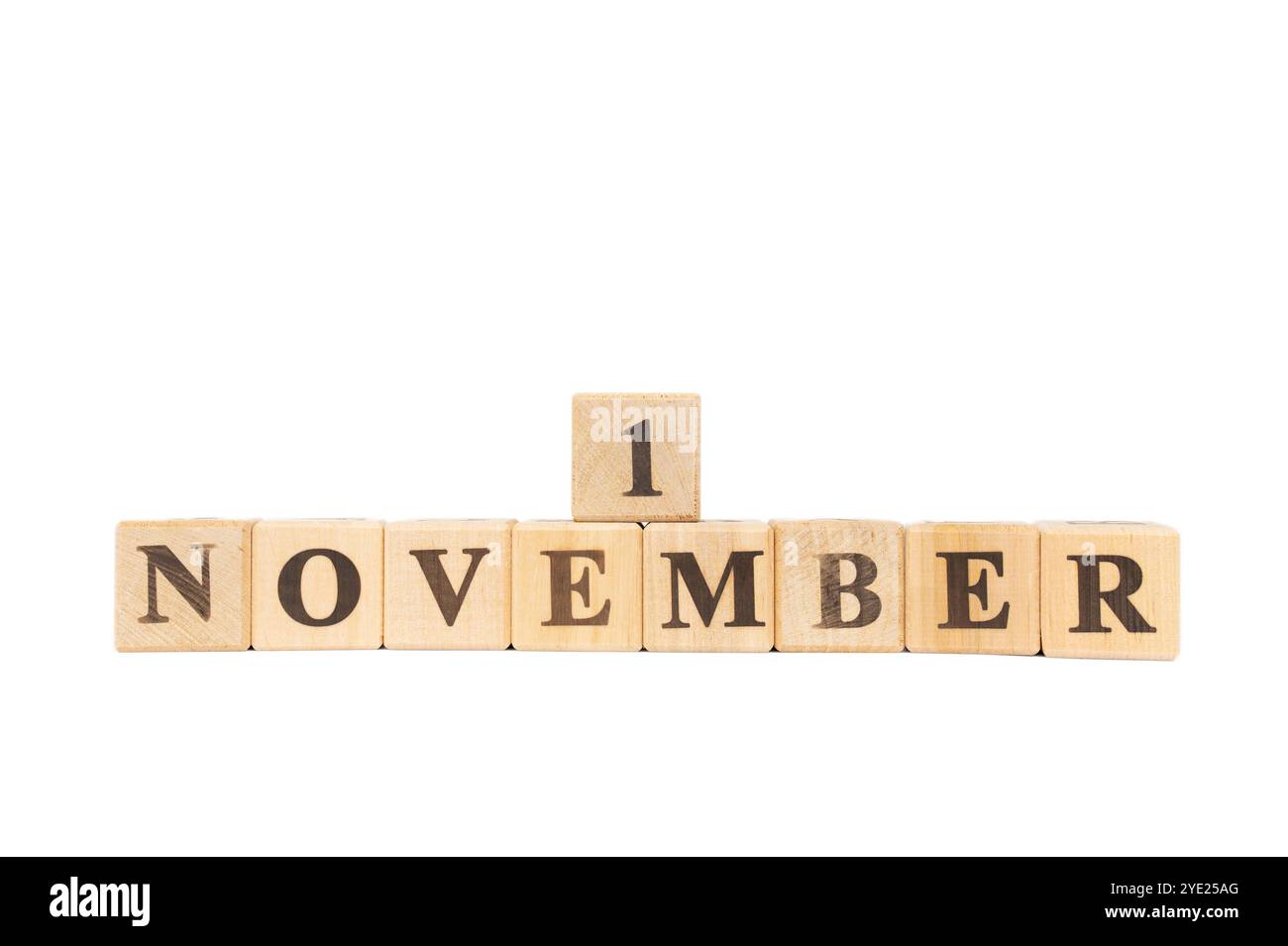 November 1, Date design with wooden cube isolated white background. All ...