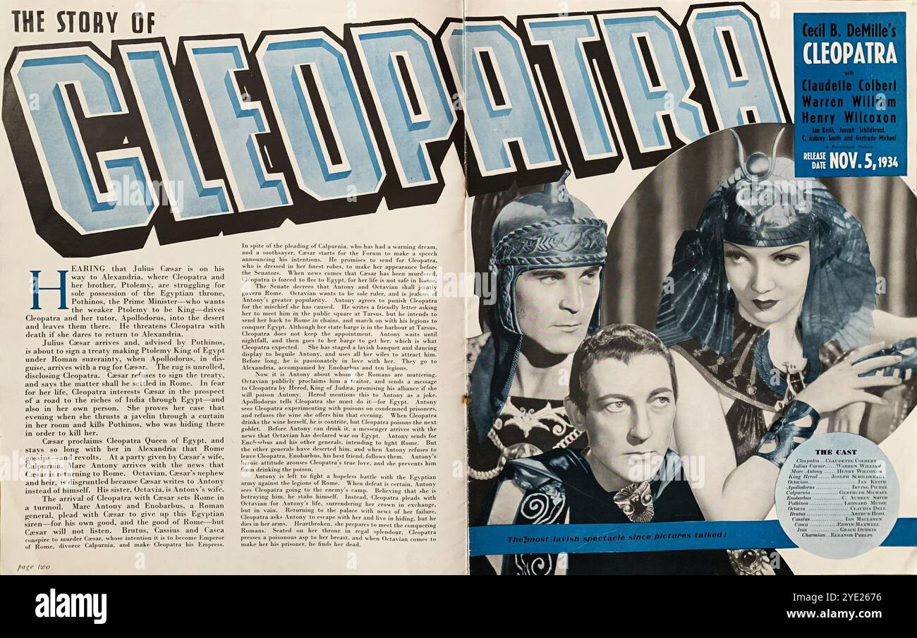 CLAUDETTE COLBERT WARREN WILLIAM and HENRY WILCOXON in CLEOPATRA 1934 director CECIL B. DeMILLE ...