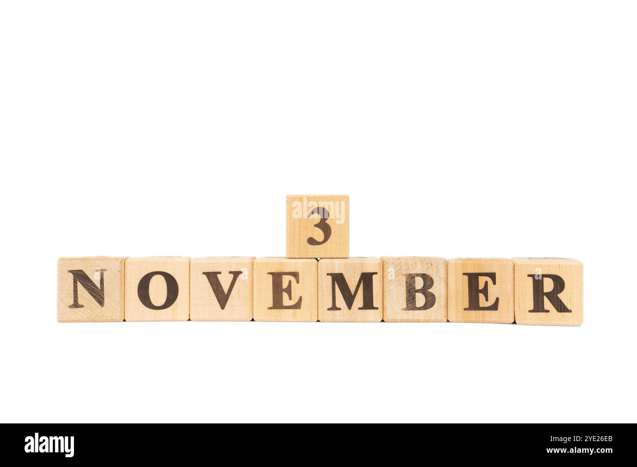 November 3, Wooden cube on isolated white background. Great Wall of ...