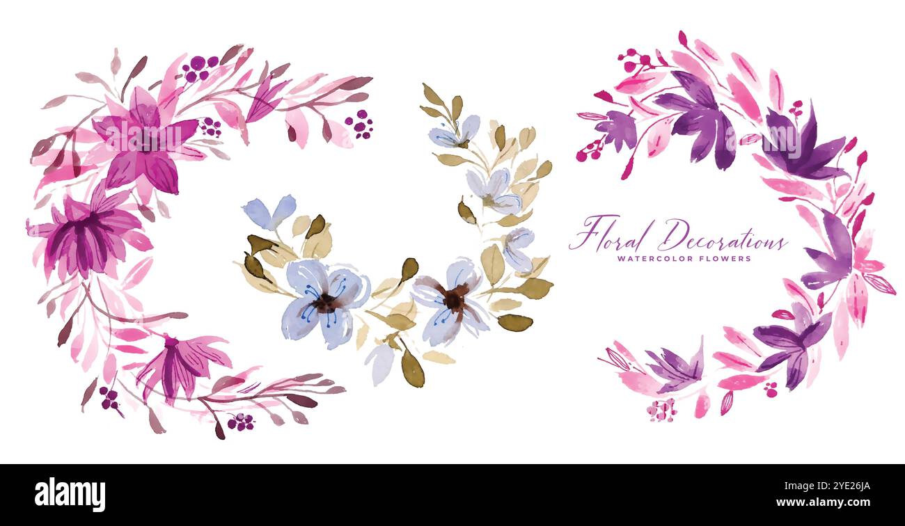 watercolor floral flower borders bouquet collection Stock Vector Image ...