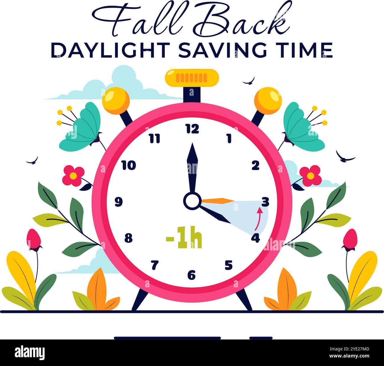 Daylight Saving Time Vector Illustration with Alarm Clock and Calendar ...