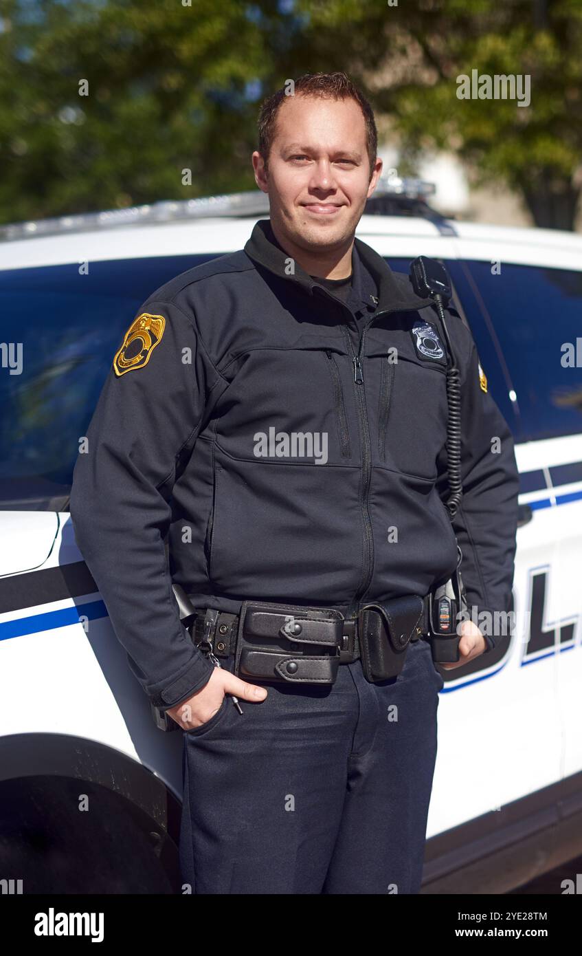 Man, portrait and police officer for service, outdoor and uniform for ...