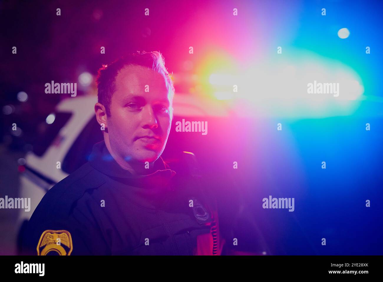 Police, portrait and detective with man at night for crime ...