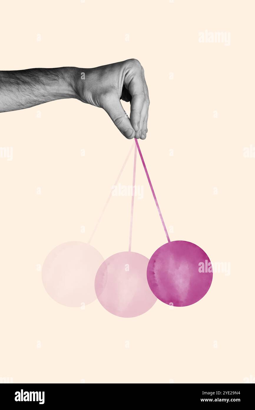 Vertical poster collage hand body fragment three balls string toy ...