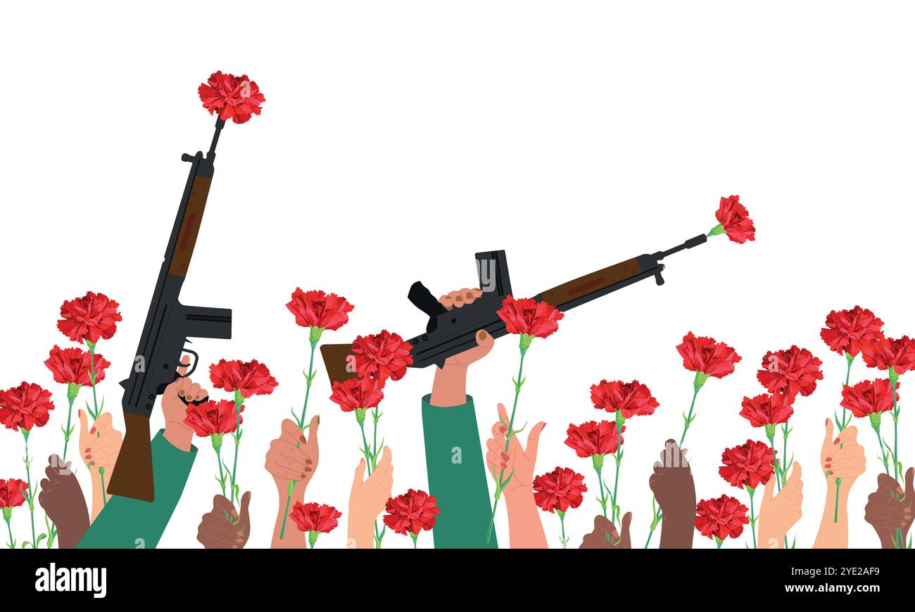 Festive composition for Portugal's Freedom Day. A red carnation is ...