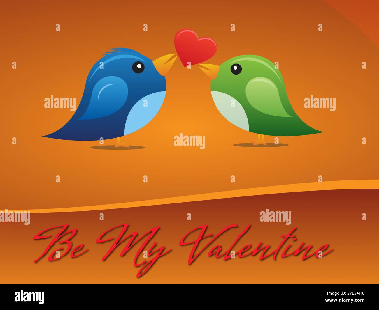 Two birds holding a heart in their beaks. Be my Valentine. The birds ...