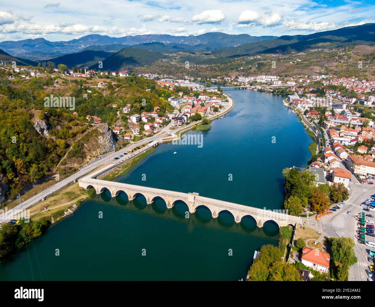 Aerial view in ancient bridge in Visegrad, Bosnia and Hercegovina Stock ...