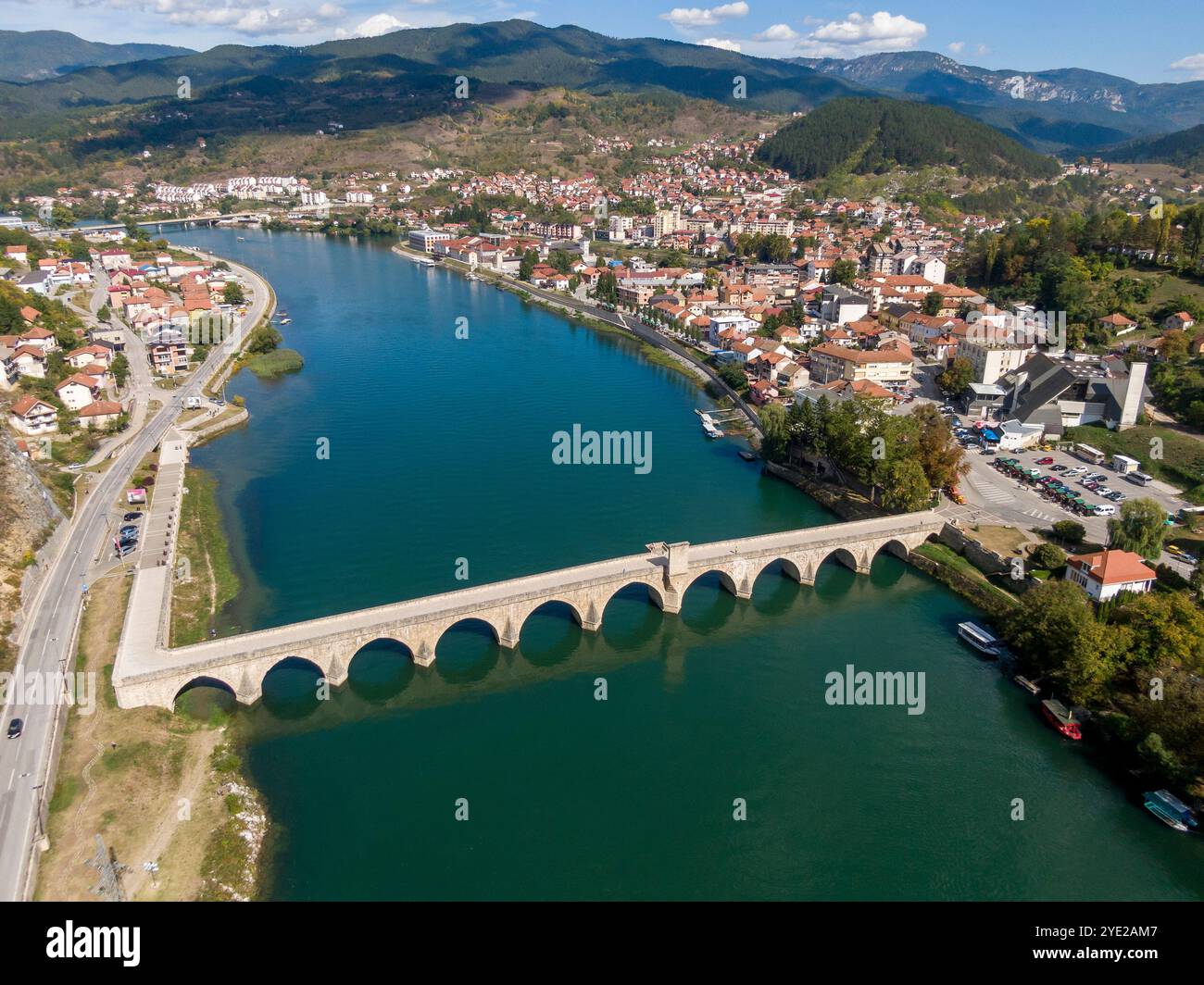 Aerial view in ancient bridge in Visegrad, Bosnia and Hercegovina Stock ...
