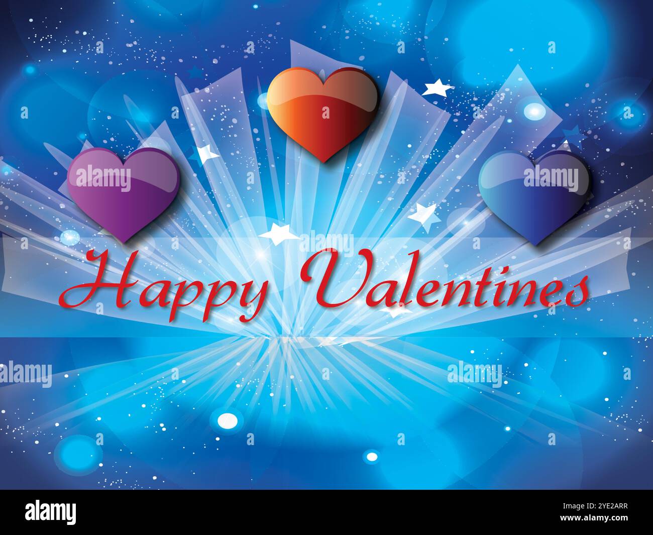 Blue background with three hearts and the words Happy Valentines. The ...