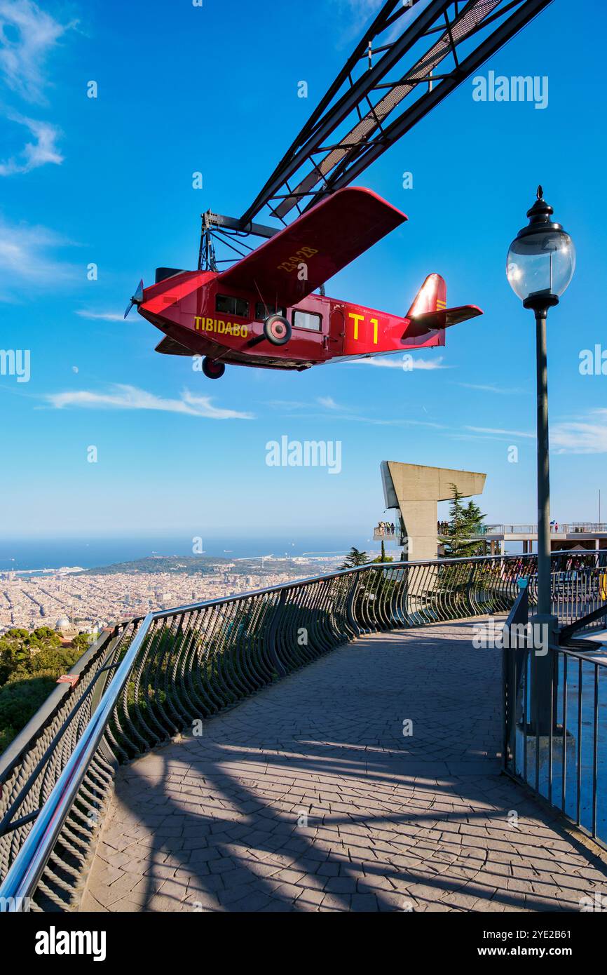 T1 Avio Ride at the Tibidabo Amusement Park, Mount Tibidabo, Barcelona ...
