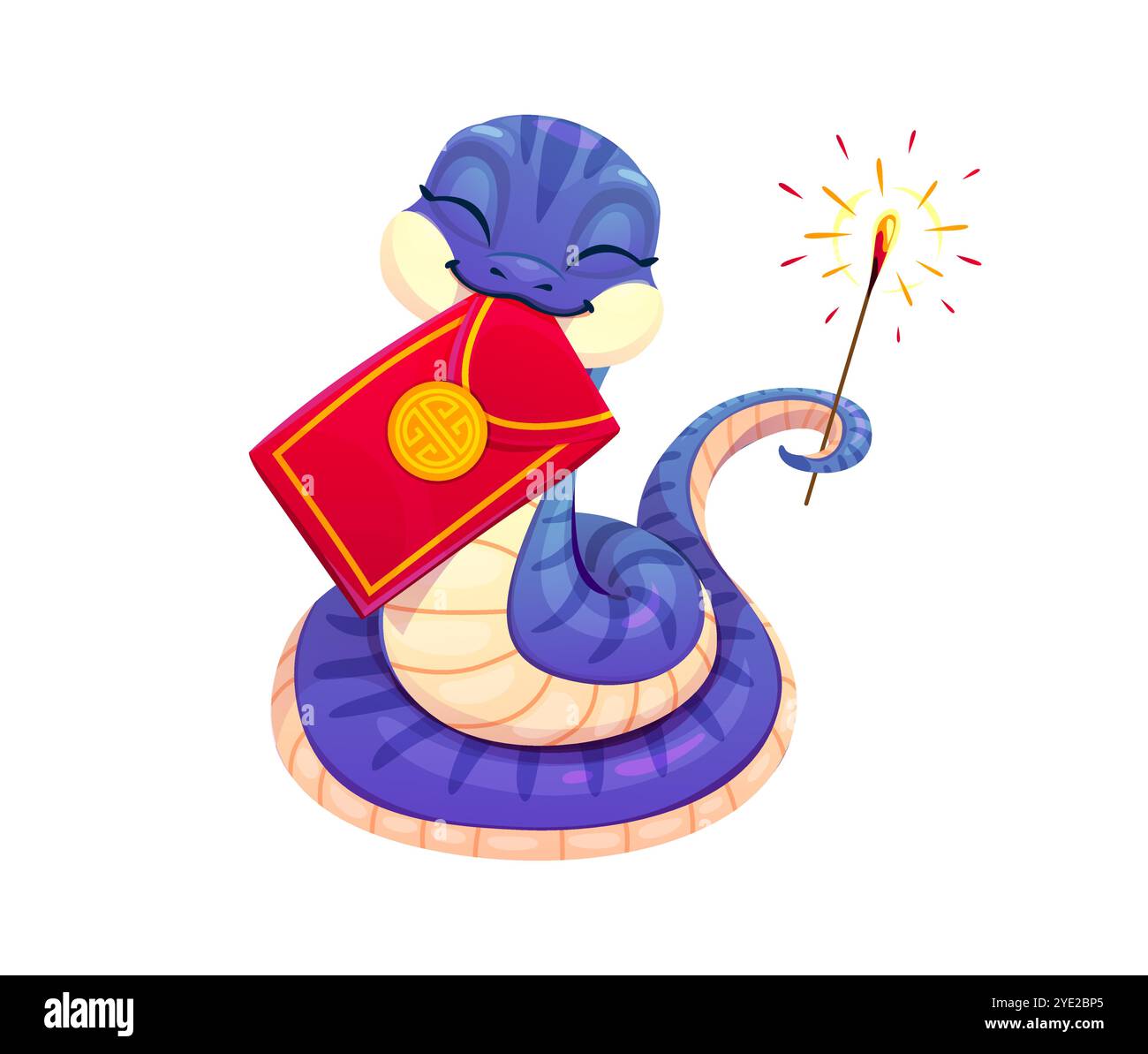 Cartoon blue snake celebrating the Chinese Lunar New Year 2025 with red ...