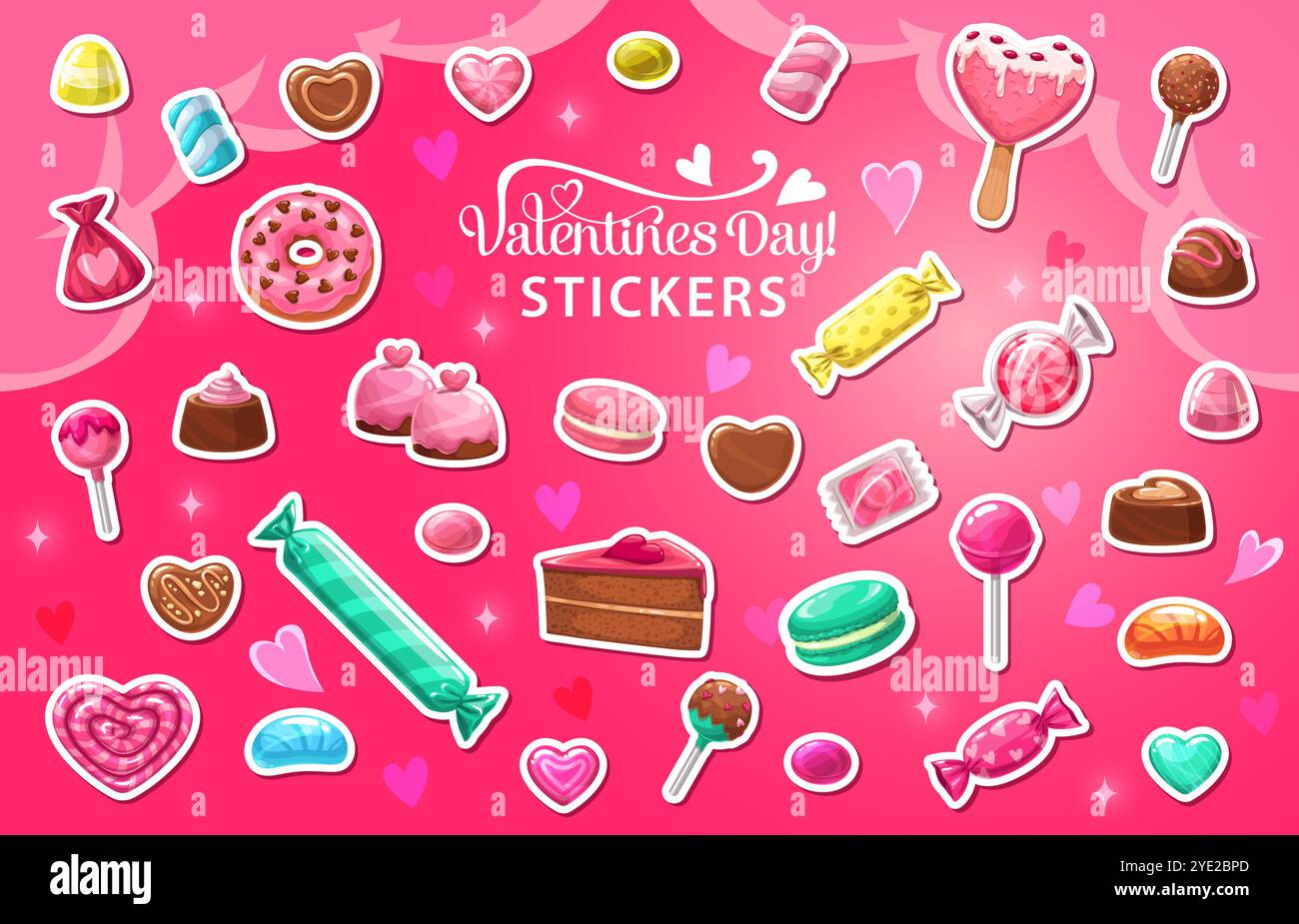 Valentines day sweets, candies and lollypops vector sticker pack. Cute ...