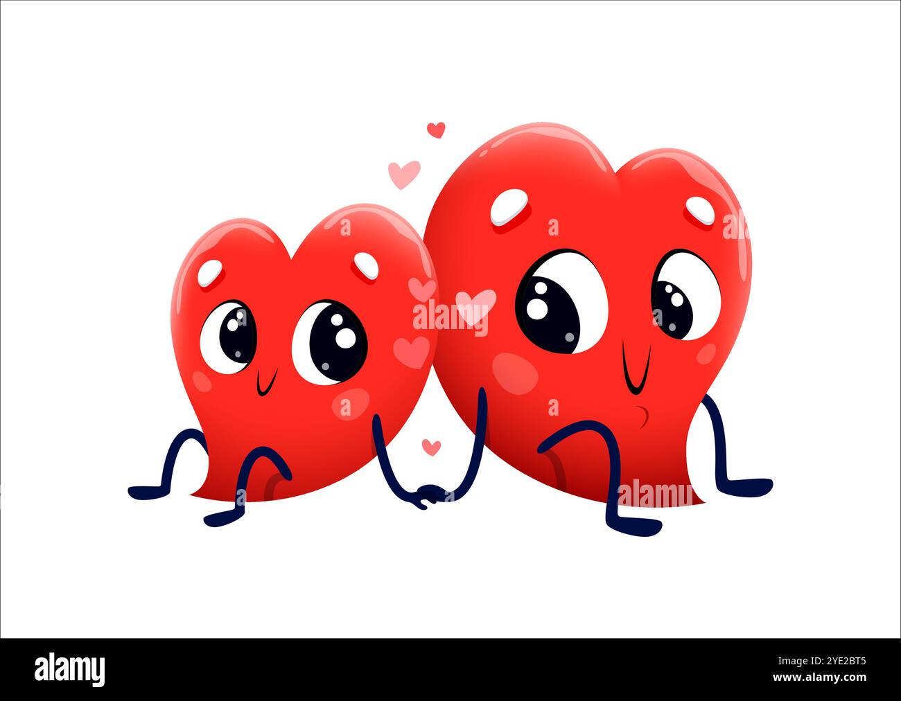Cartoon cute couple of heart characters in love romance, vector emoji ...