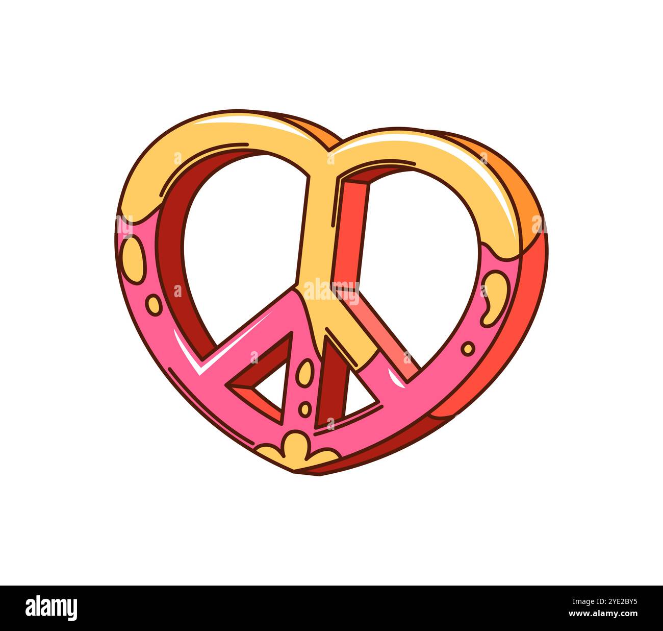 Cartoon groovy valentines day hippie peace sign, love symbol. Isolated ...