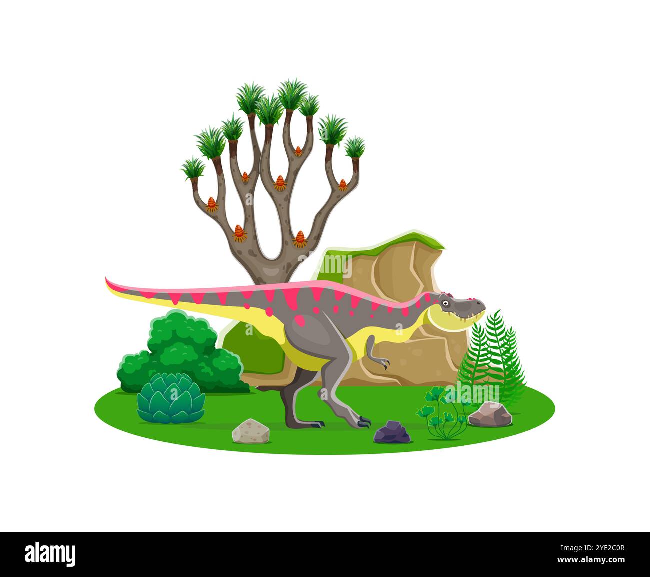 Tarbosaurus prehistoric dinosaur character in a lush forest landscape ...