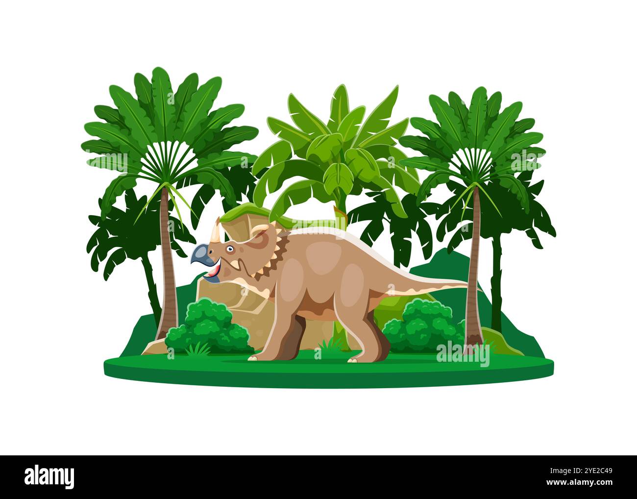 Centrosaurus prehistoric dinosaur character amidst a tropical landscape ...
