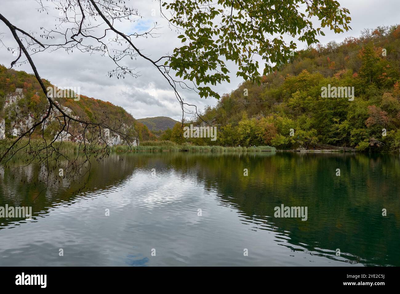 Autumn scene at Plitvice Lakes National Park in Croatia showcases the ...