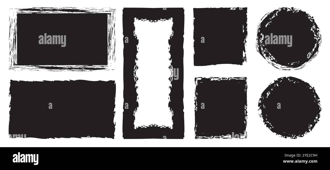 Grunge shapes collection. Circle and rectangle blank shapes. Circle and ...