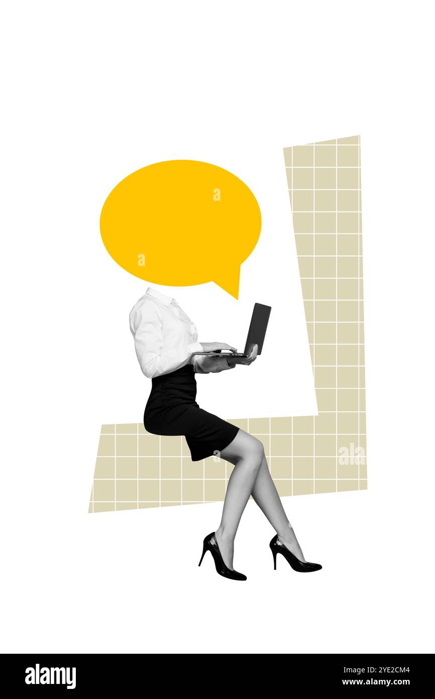 Vertical creative art collage of anonym girl instead head bubble ...