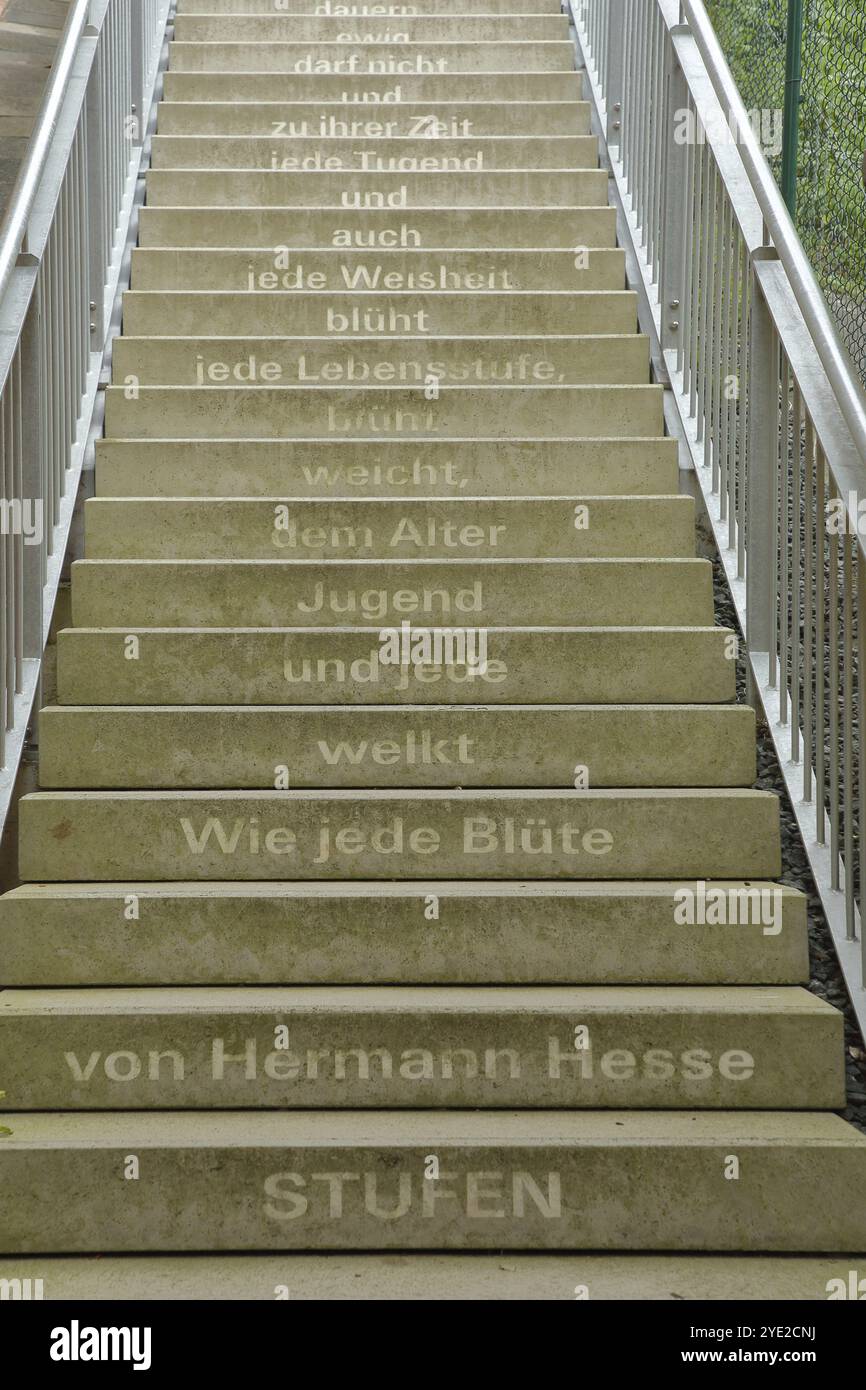 Staircase with poem Steps by Hermann Hesse, staircase with inscription ...