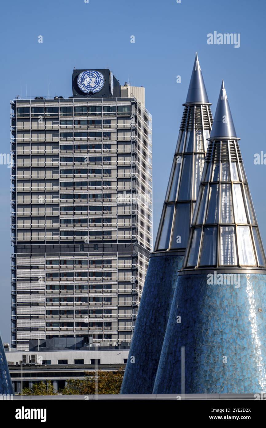 Building of the UN Campus in Bonn, towers, light cone of the ...