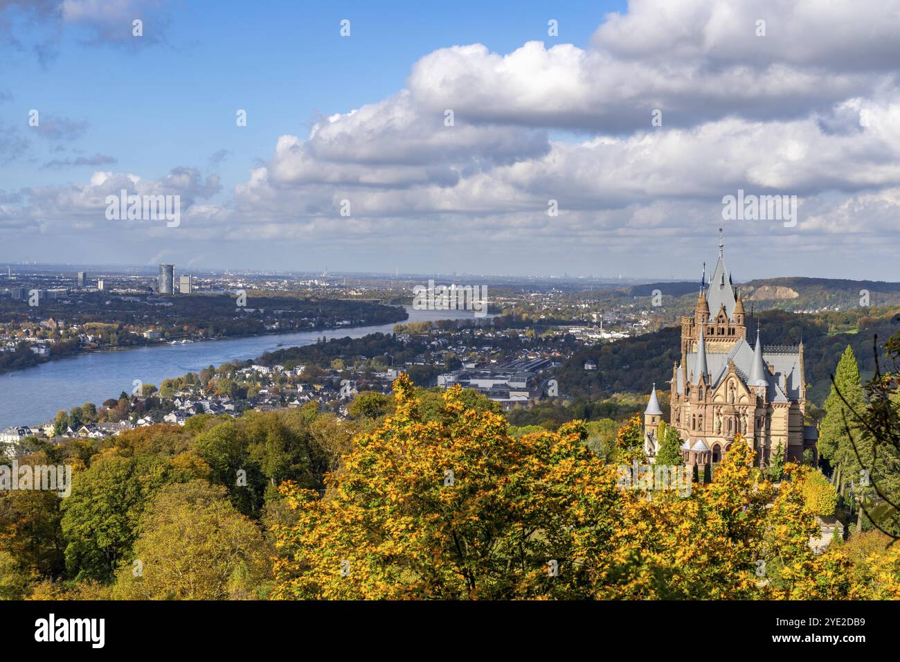 Drachenburg Castle, on the Drachenfels, a mountain in the Siebengebirge ...