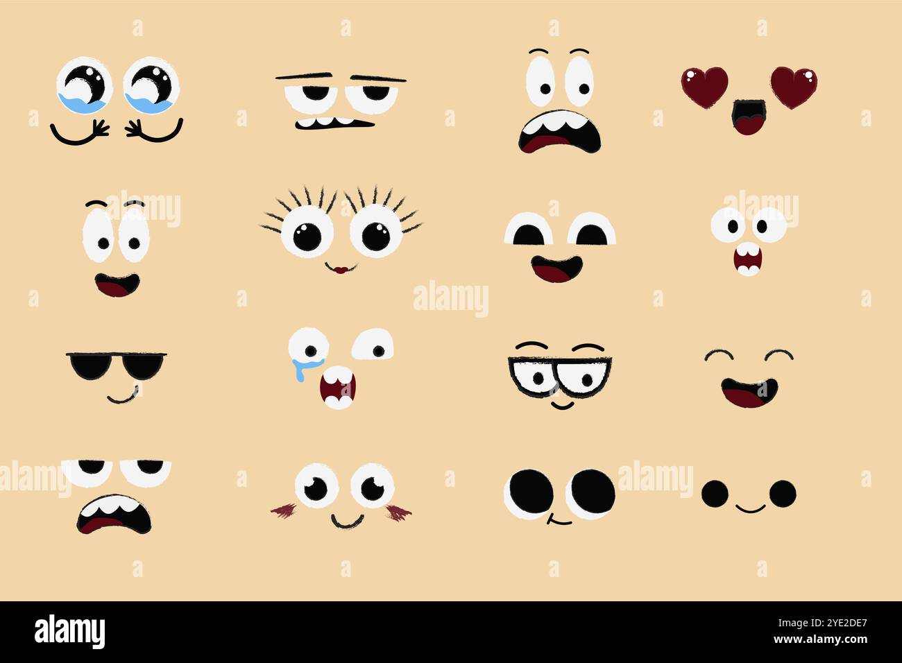 Face emotions, comic expressions, cute crazy eyes collection isolated ...
