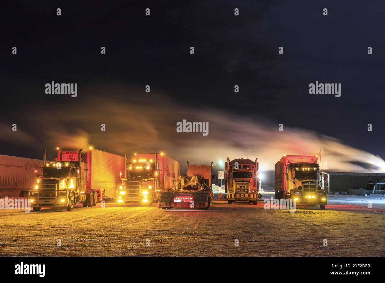 Truck, trucks, running engine, snow, winter, cold, Arctic, night shot ...