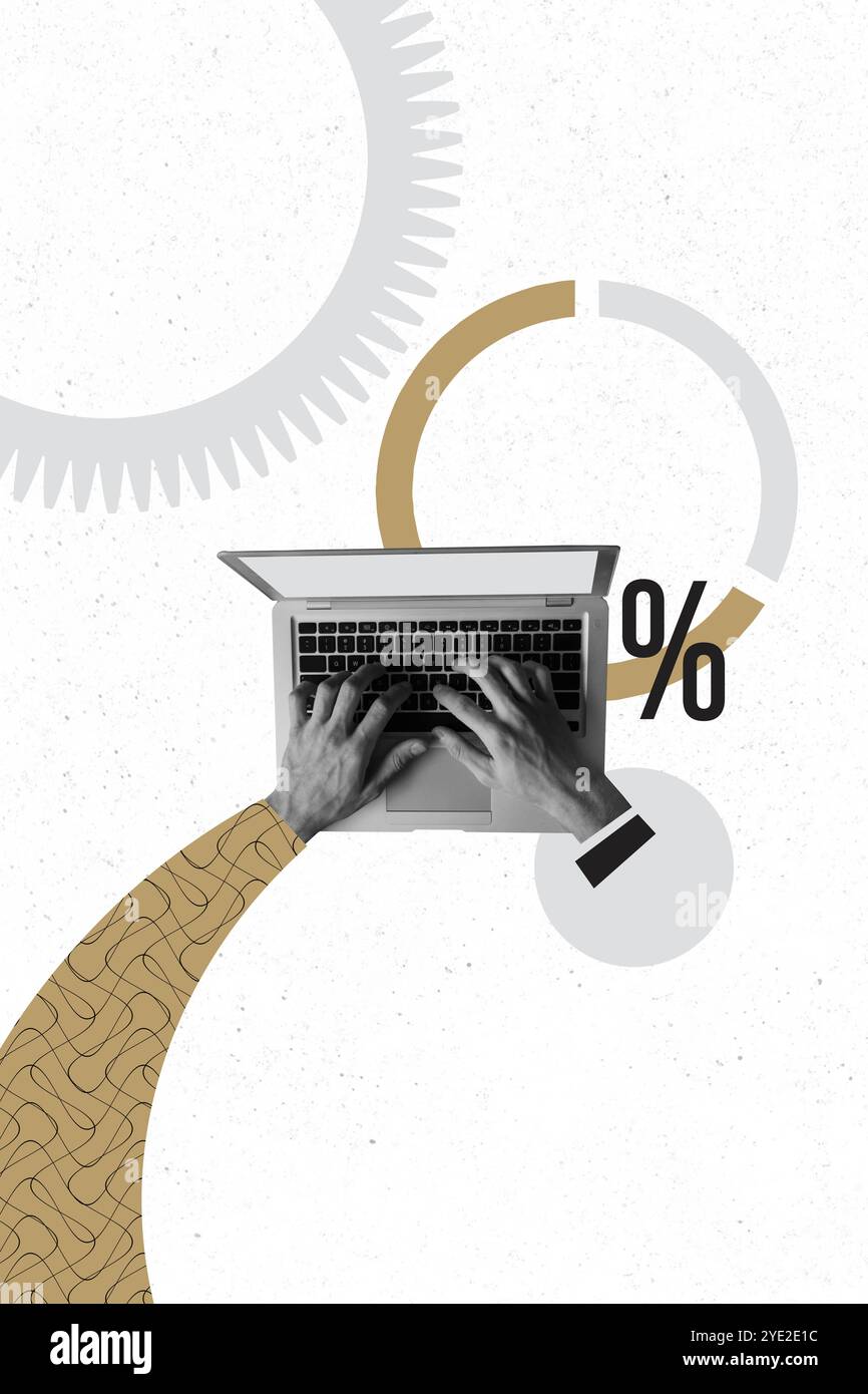 Vertical poster collage computer laptop remote work internet trading ...