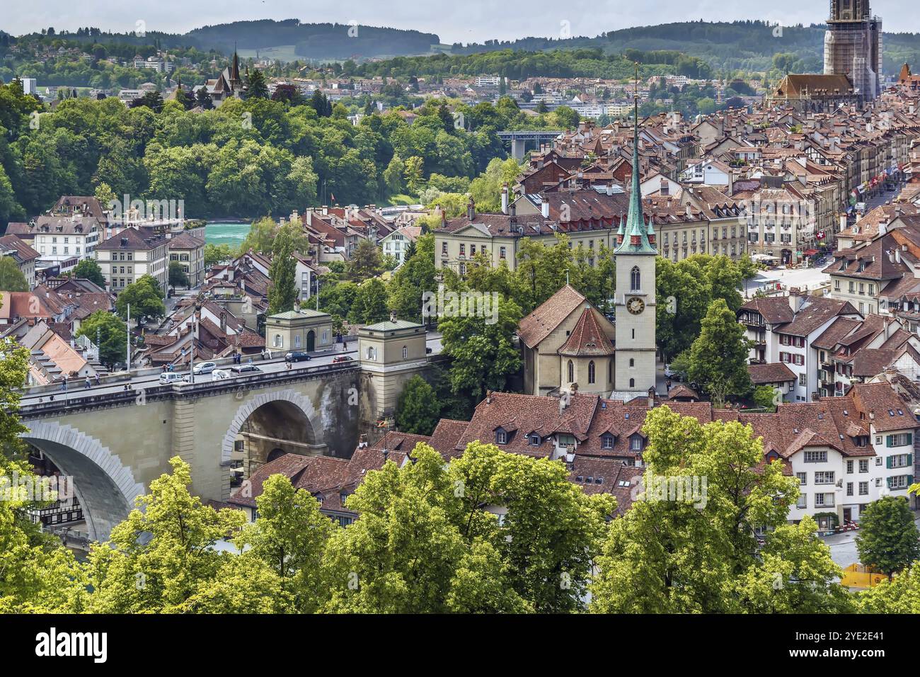 Aerial view of Bern old town from Rose Garden hill, Switzerland, Europe ...