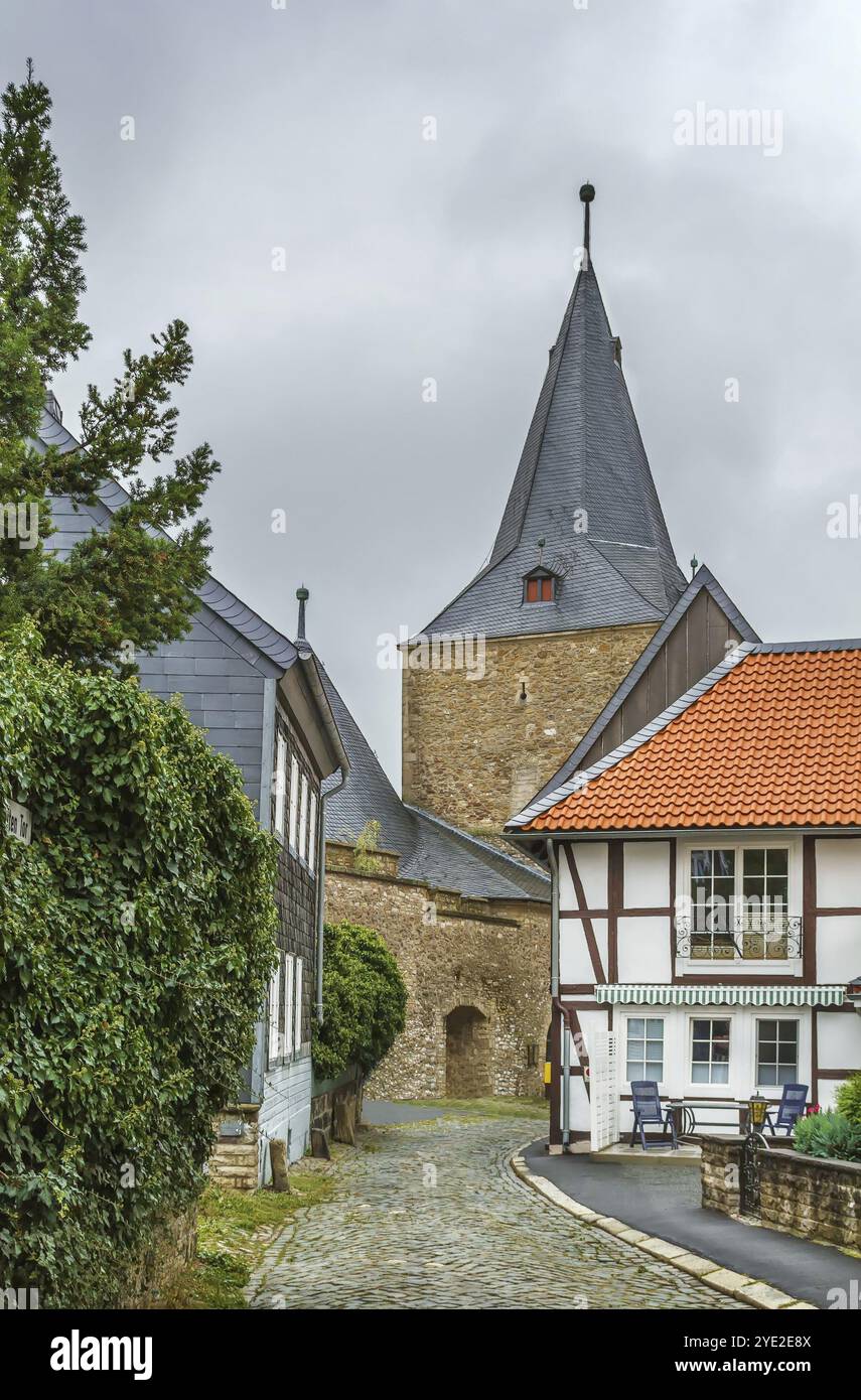 Broad Gate with the large fortified towers in Goslar, Germany, Europe ...