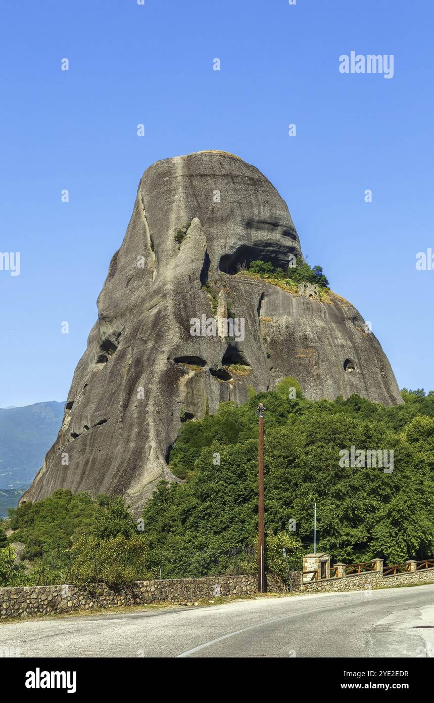 View of single big rock in Meteora mountain range, Greece, Europe Stock ...