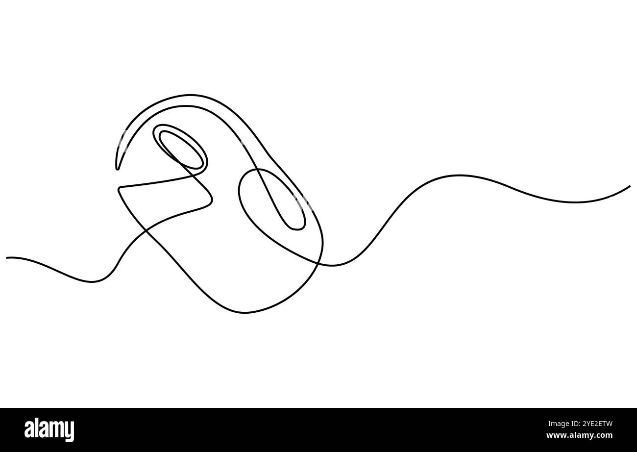Drawn Continuous One Line Computer Mouse Logo Vector Illustration Computer Mouse Black Stroke