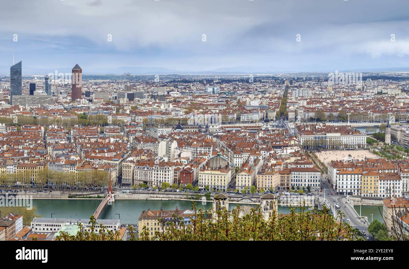 View of Lyon from Basilica of Notre-Dame de Fourviere hill, Frane Stock ...