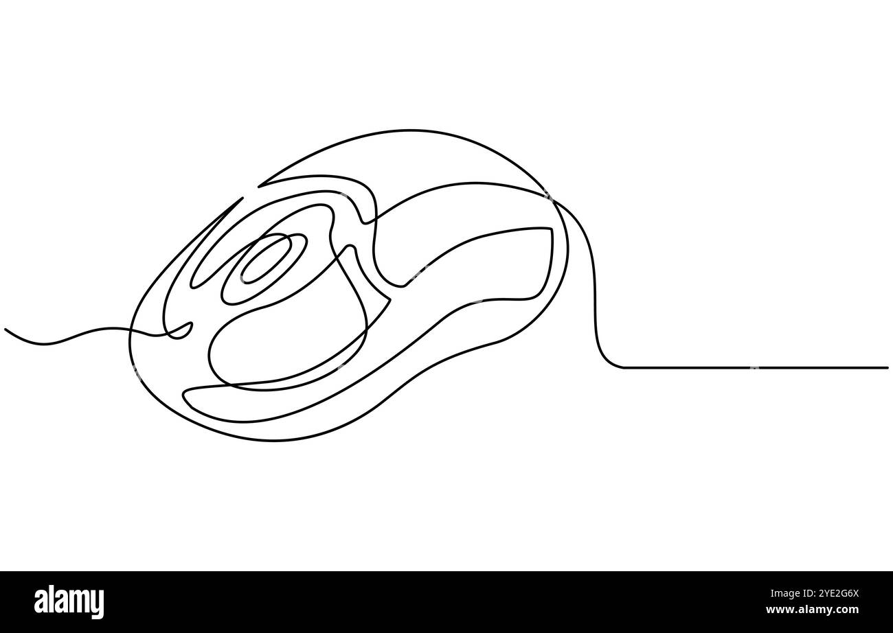Drawn Continuous One Line Computer Mouse Logo Vector Illustration Computer Mouse Black Stroke