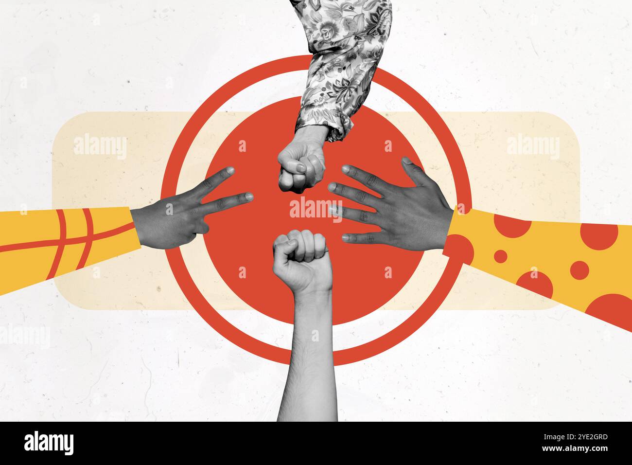 Creative picture collage hands body fragments game scissors paper rock ...