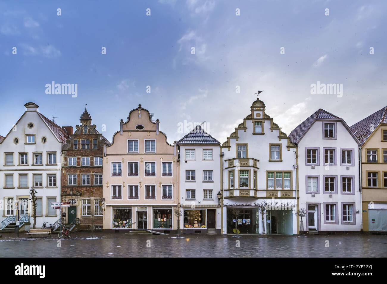 Historical market square with beautiful houses, Warendorf, Germany ...