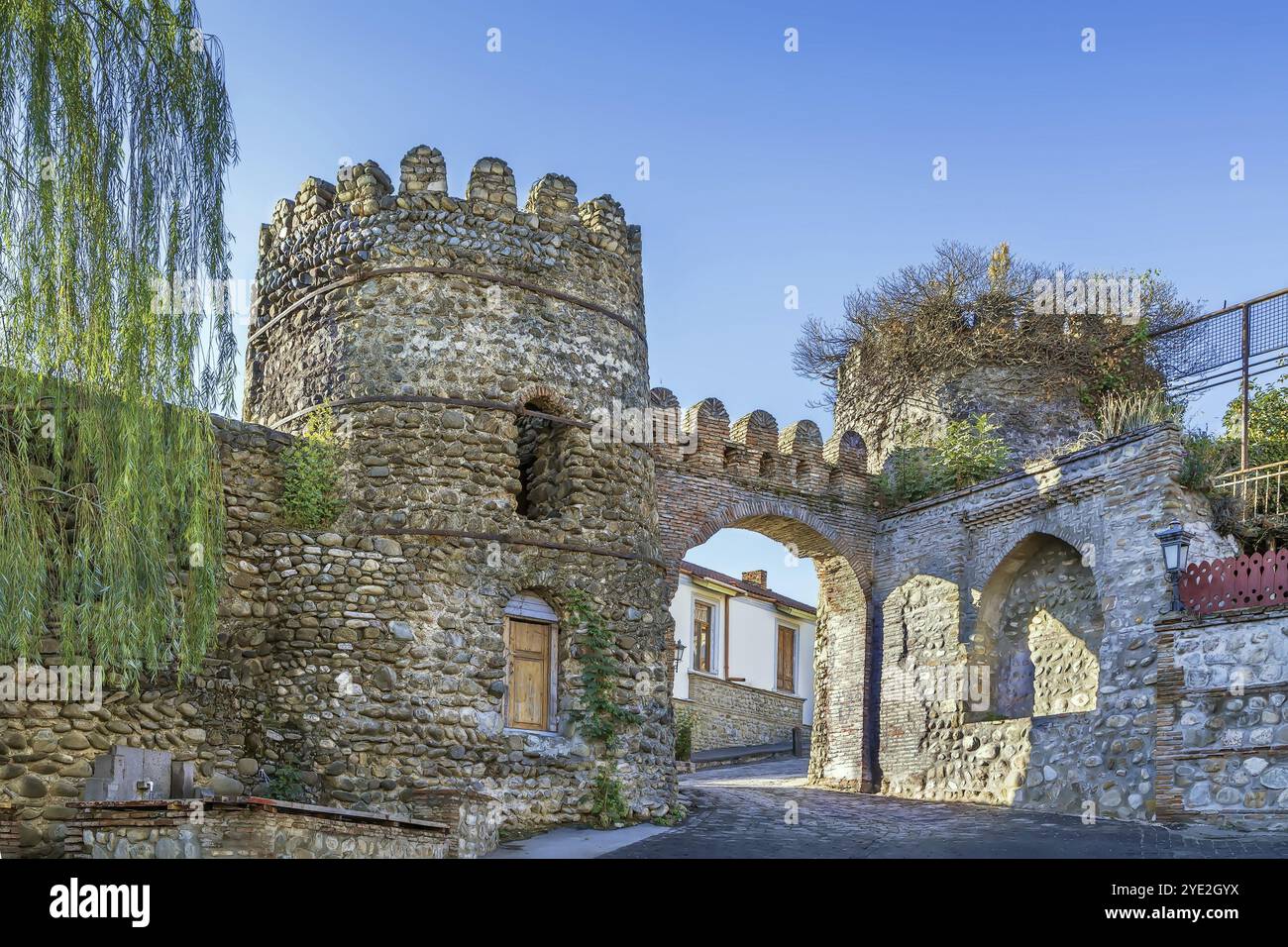 Gate with towers in old city wall, Signagi, Georgia, Asia Stock Photo ...