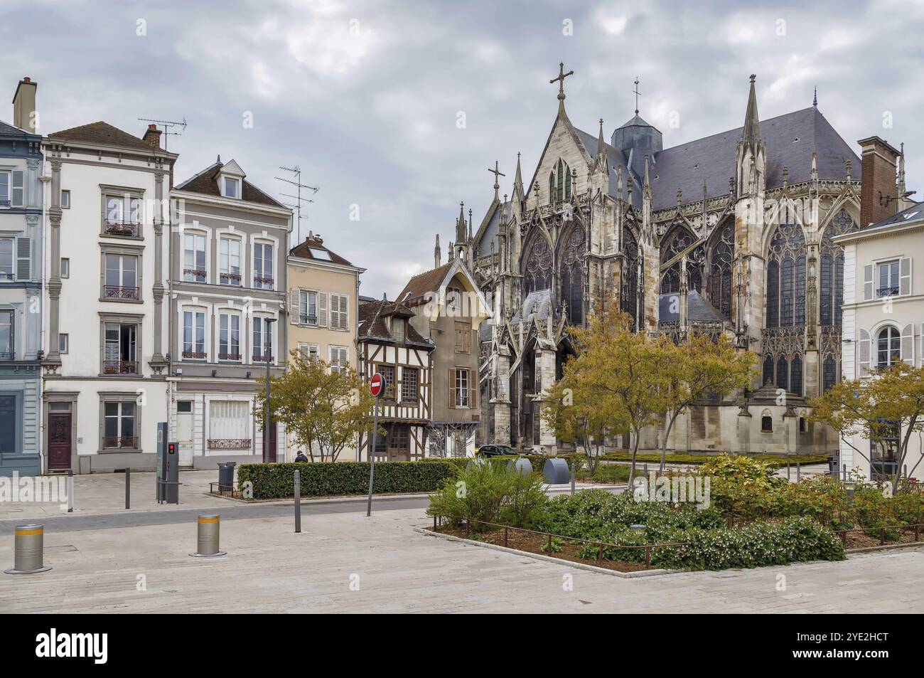 Square with Basilica of Saint Urban in Troyes downtown, France, Europe ...