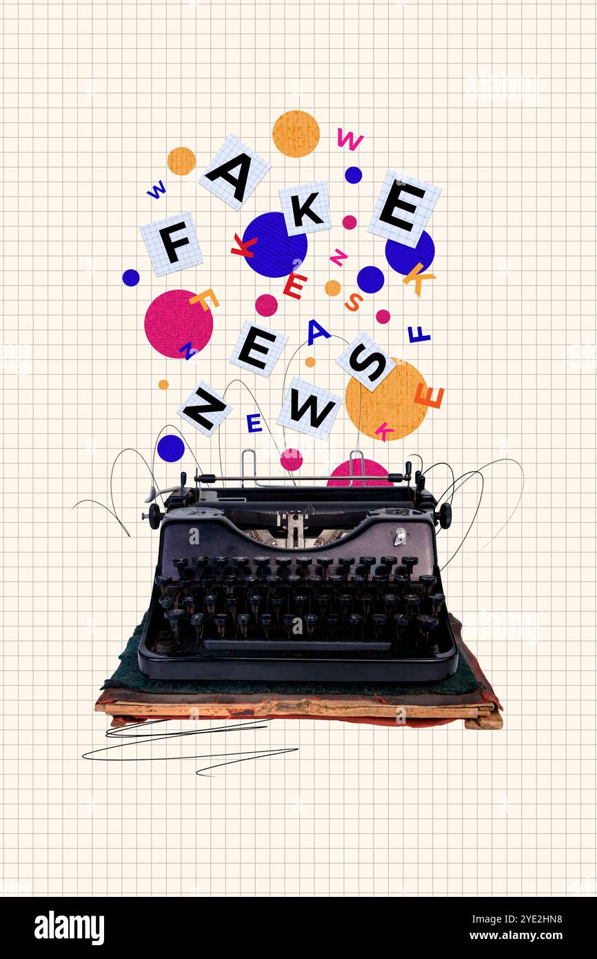 Vertical poster collage typing machine journalist fake news publish ...