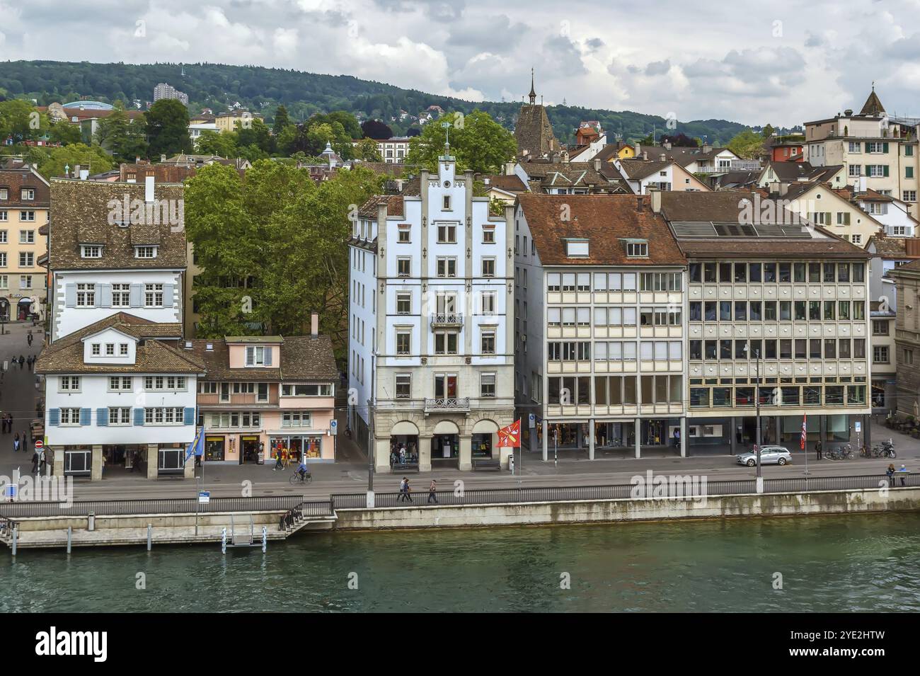 Embankment of Limmat river in Zurich downtown, Switzerland, Europe ...