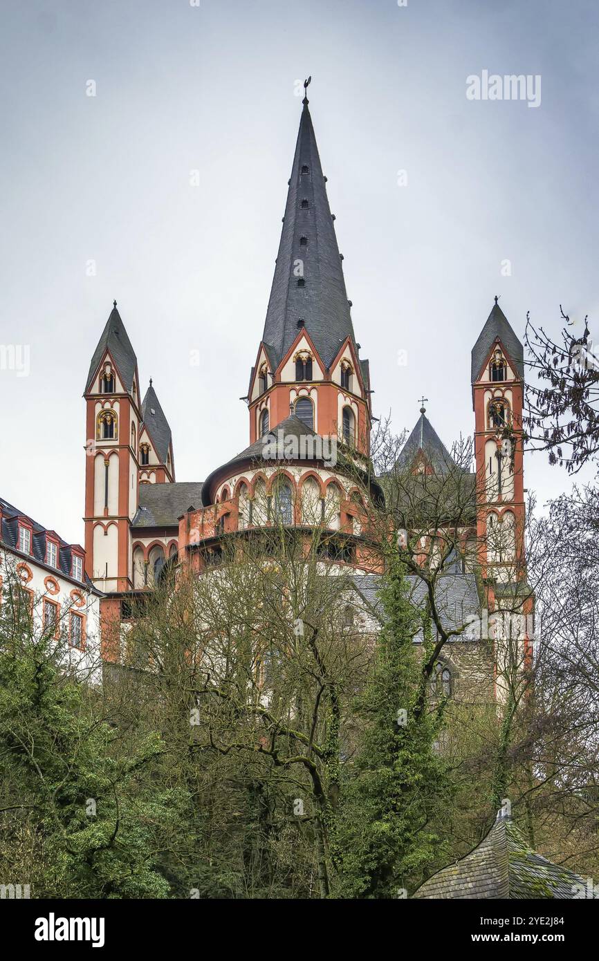 Catholic Cathedral of Limburg is high location on a rock above the Lahn ...