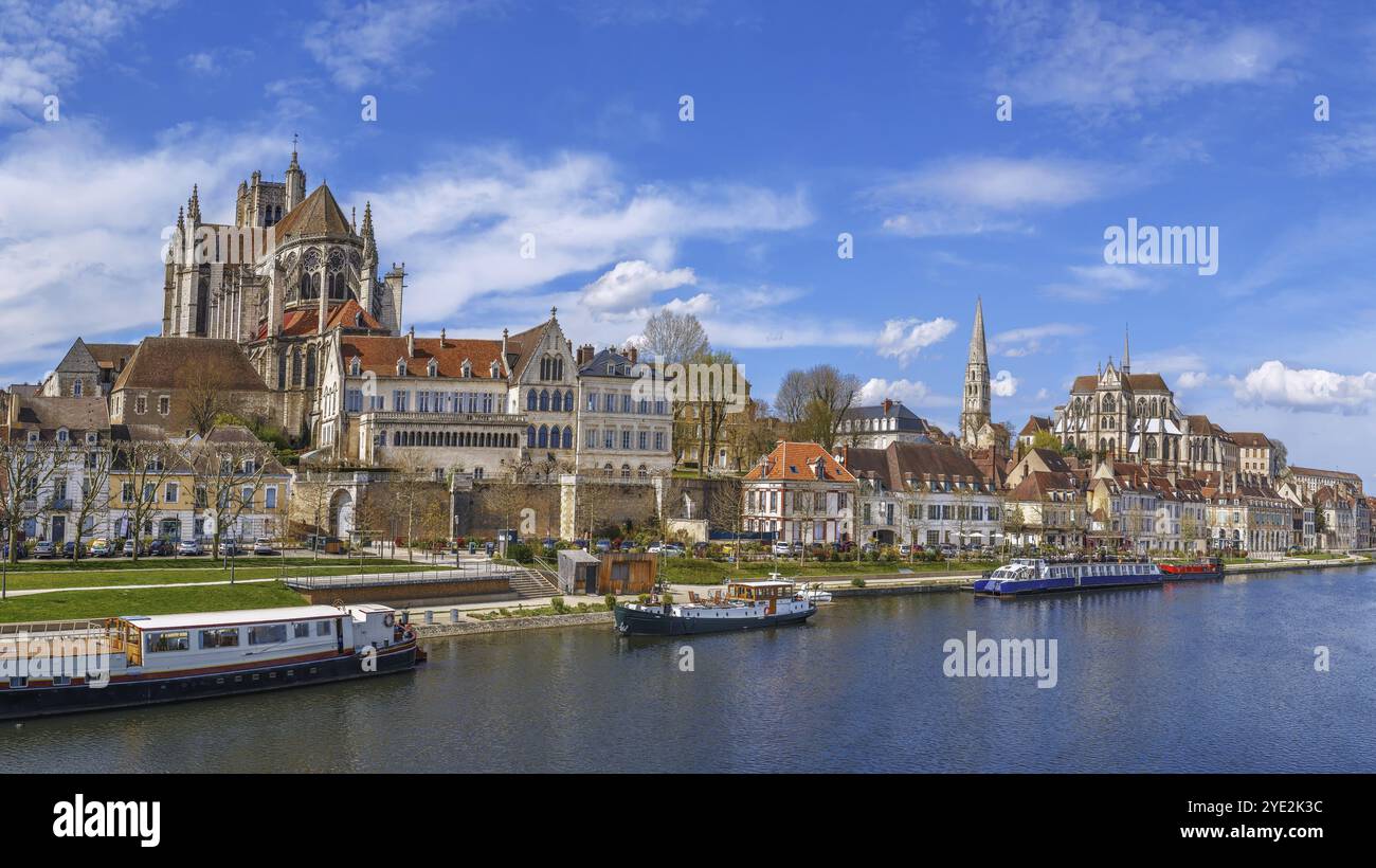 Panoramic view of Auxerre cathedral and Abbey of Saint-Germain from ...