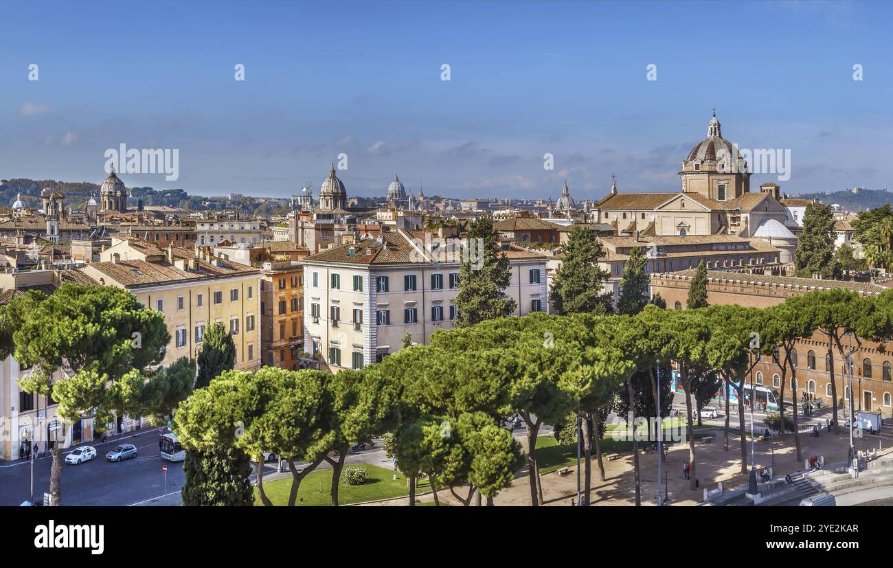 Aerial panoramic view of Rome with church of the Gesu from Monument to ...